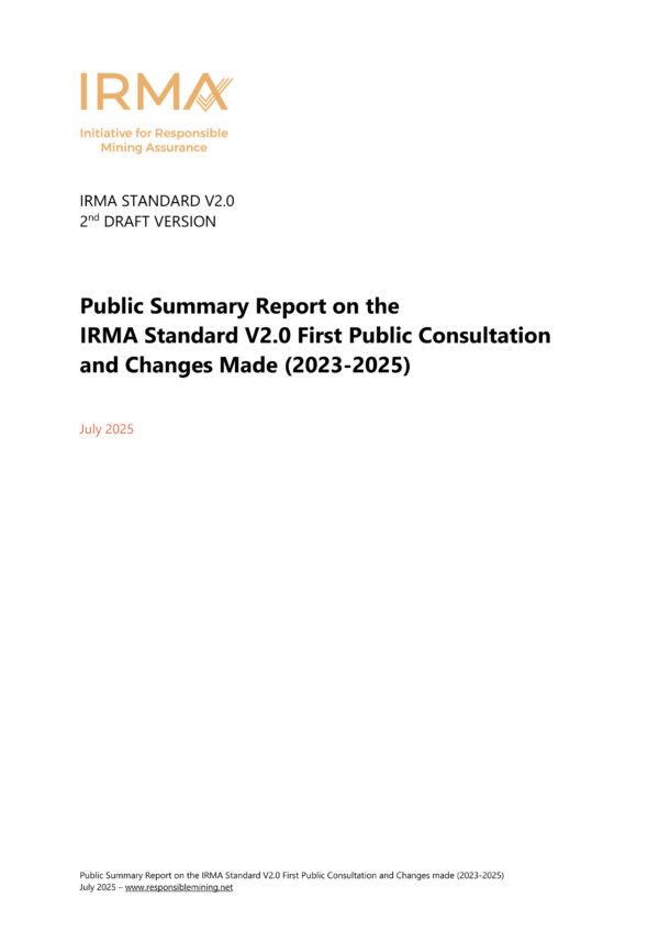 IRMA Standard v2.0: Second DRAFT out for public consultation until ...